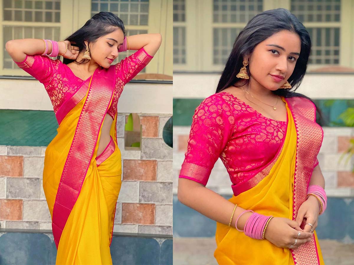 Raveena Daha pretty in yellow saree - JSWTV.TV